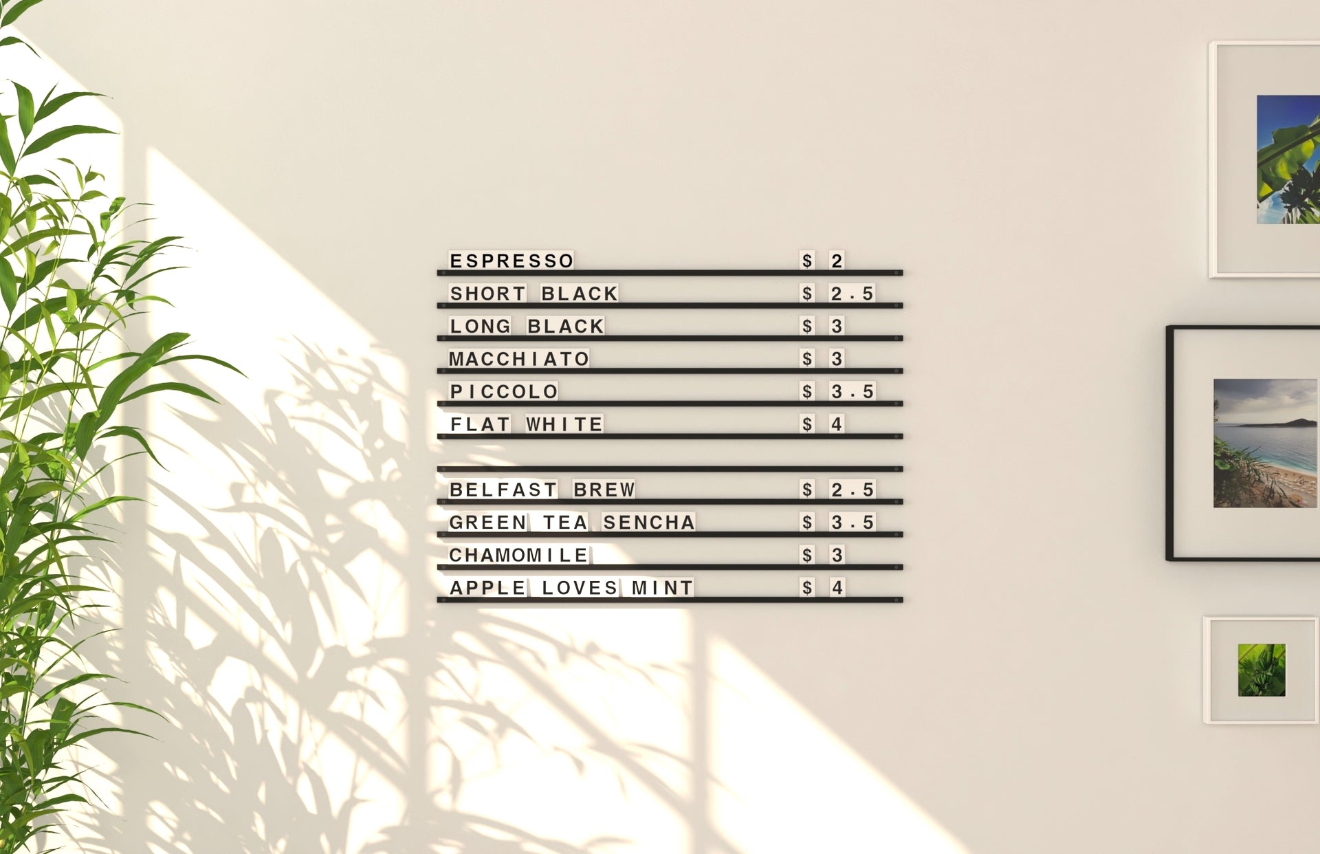 Wooden Wall Menu Board and Letter Tiles