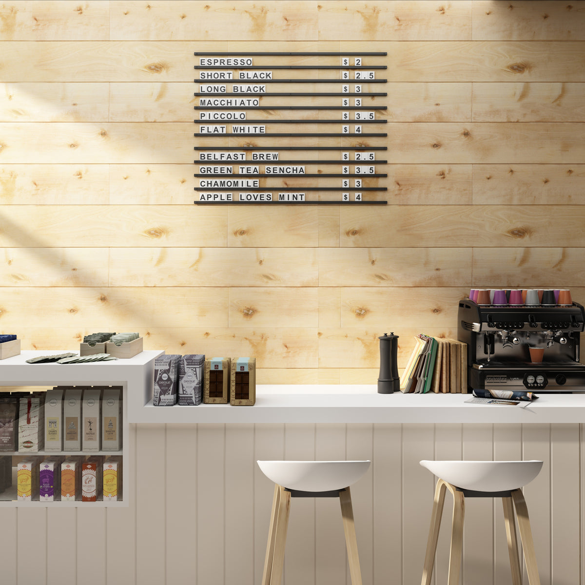 Wooden Wall Menu Board and Letter Tiles