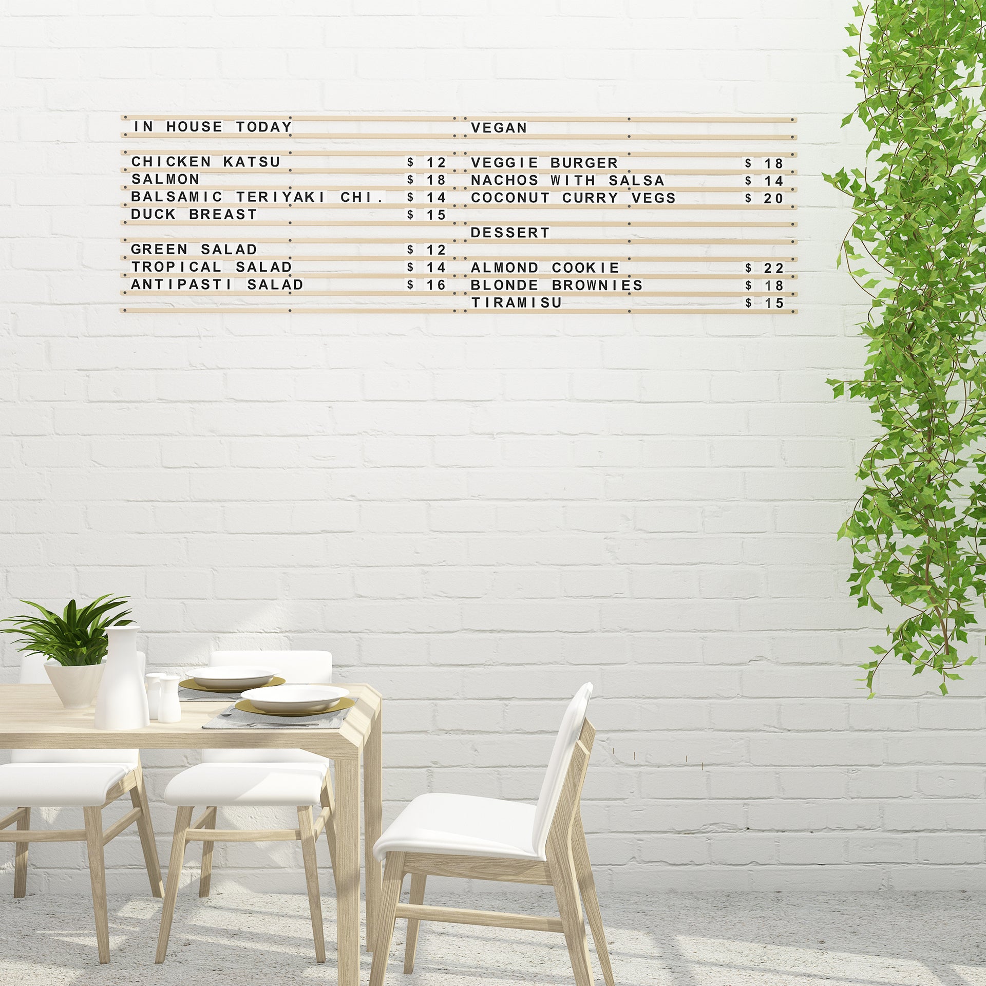 Wooden Wall Menu Board and Letter Tiles